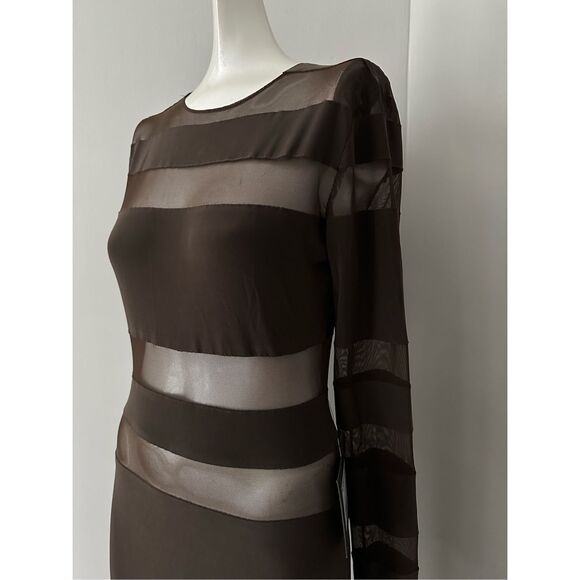 Norma Kamali | Dresses | Nwt Norma Kamali Long Sleeve Spliced Meshstriped Fishtail Gown ...